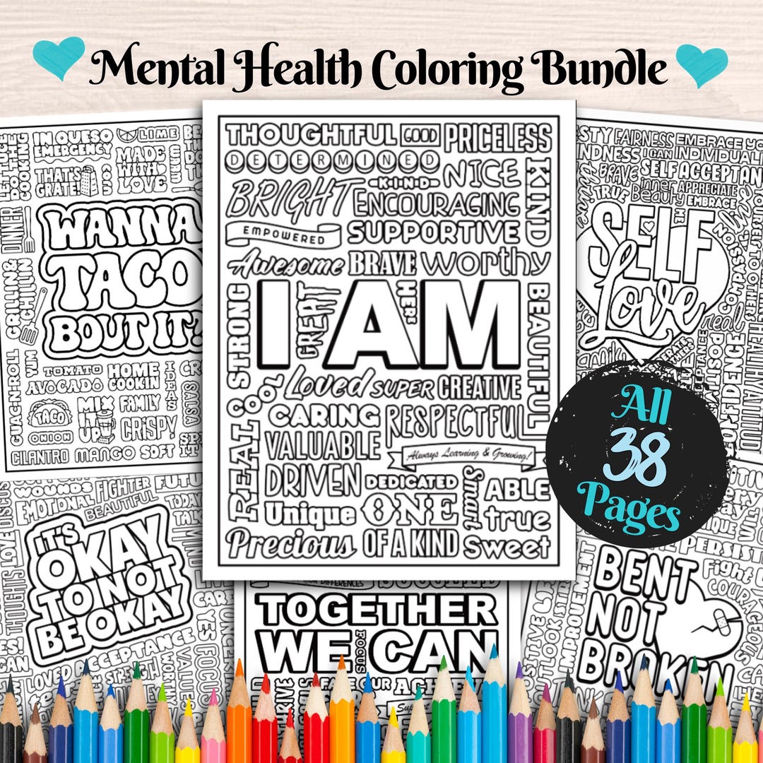 Affirmation Coloring Pages Bundle | Self-care, Growth Mindset, Mental ...