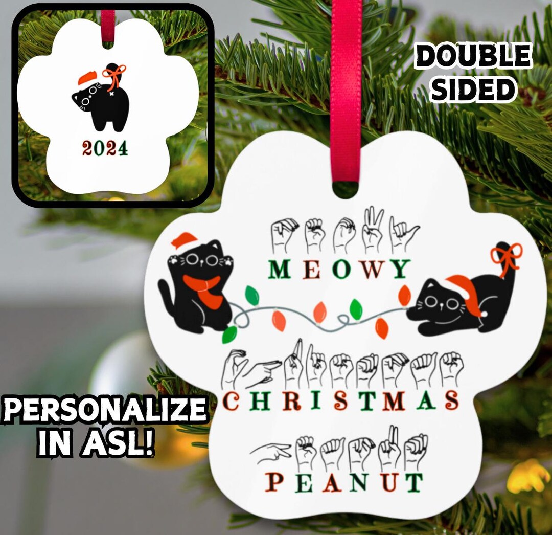ASL Christmas Ornament Sign Language Gift Cat Ornament Deaf Culture ...