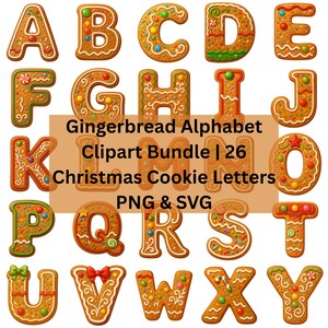 Gingerbread Alphabet Clipart Bundle: 26 Christmas Cookie Letters (PNG ...
