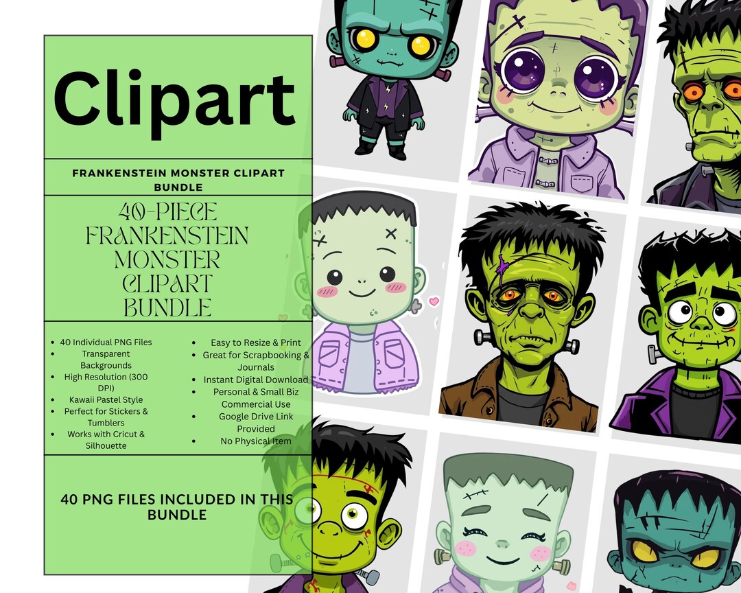 Frankenstein Monster Clipart Bundle | Cute & Spooky Halloween Pngs ...