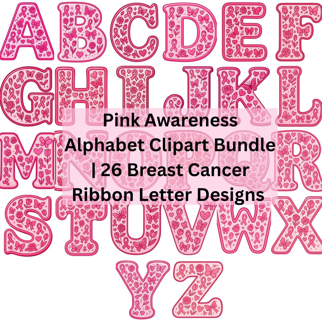 Pink Awareness Alphabet Clipart Bundle | 26 Breast Cancer Ribbon Letter ...