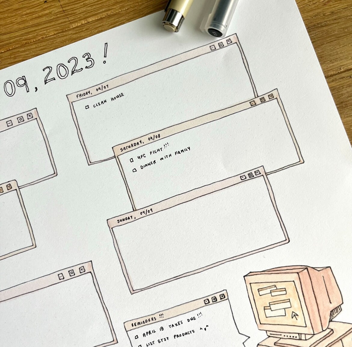 1990s Computer Theme Weekly Printable, Kawaii Weekly Printable, Cute ...