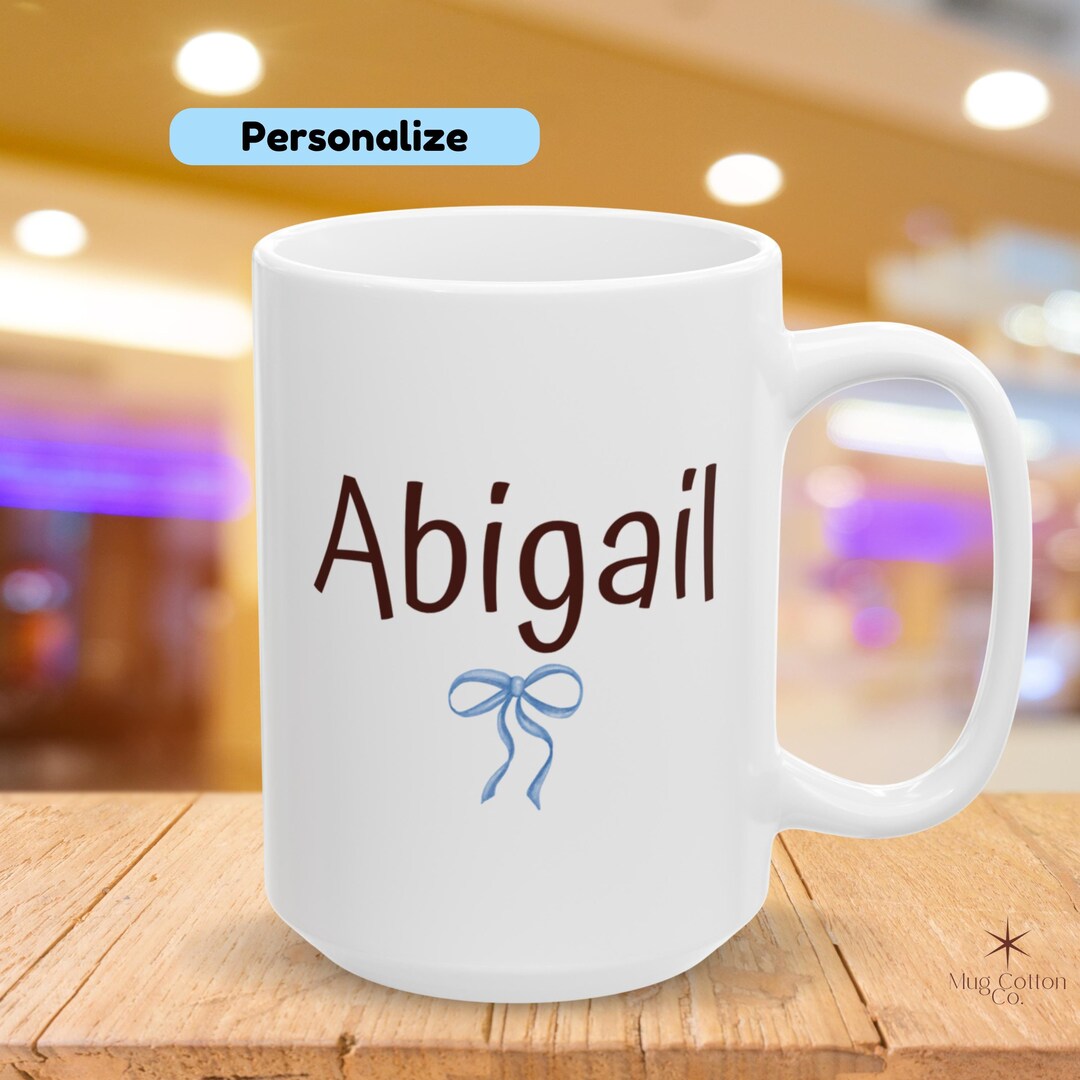 Personalized Name Blue Bow Mug for Bridal Party, Custom Coquette Bow ...