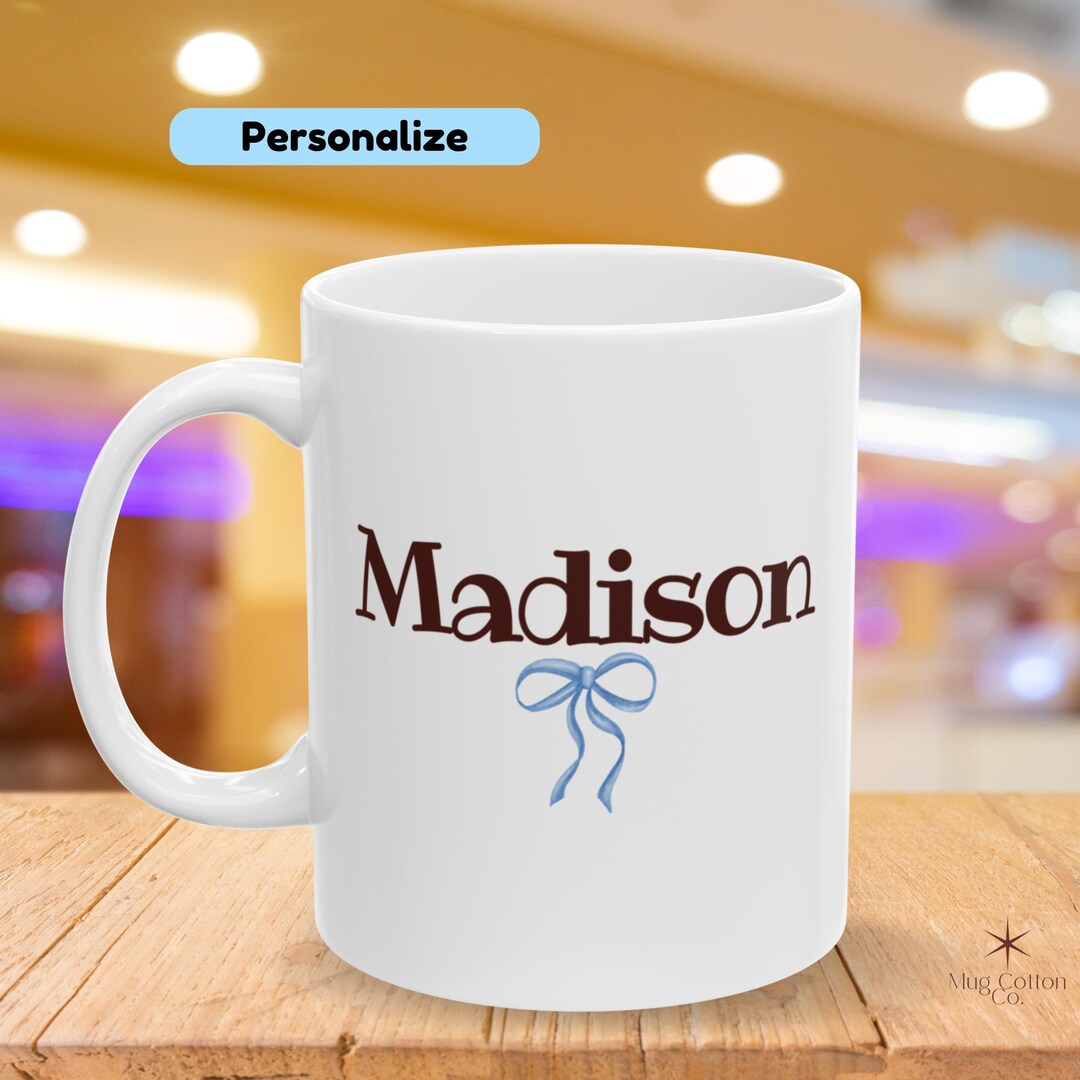 Personalized Blue Bow Mug for Best Friends Custom Coquette Bow Tea Cup ...