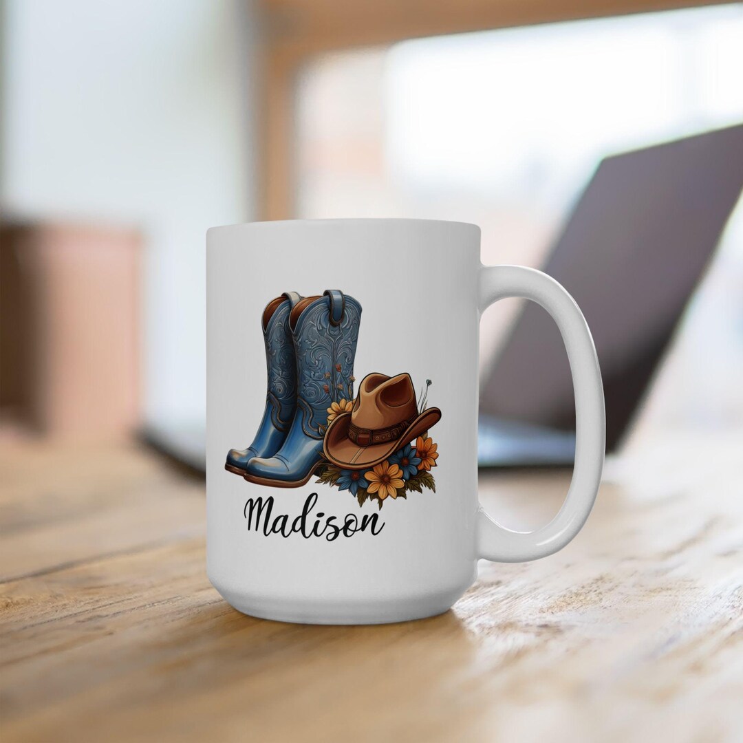 Personalized Blue Cowgirl Boots Mug for Women and Girls, Wildflower ...