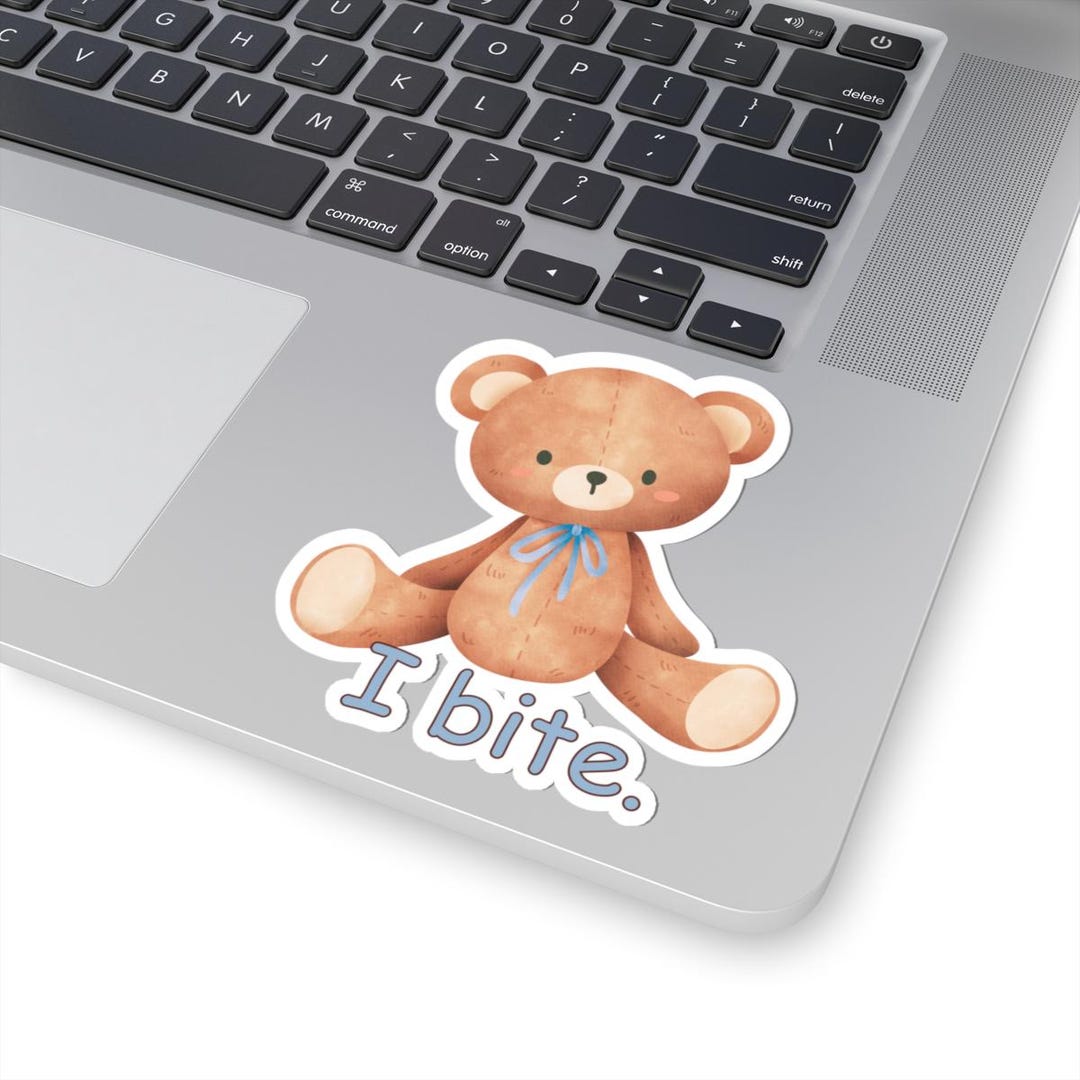 Cute Teddy Bear Sticker, I Bite Sticker for Him or Her, Blue Bow ...