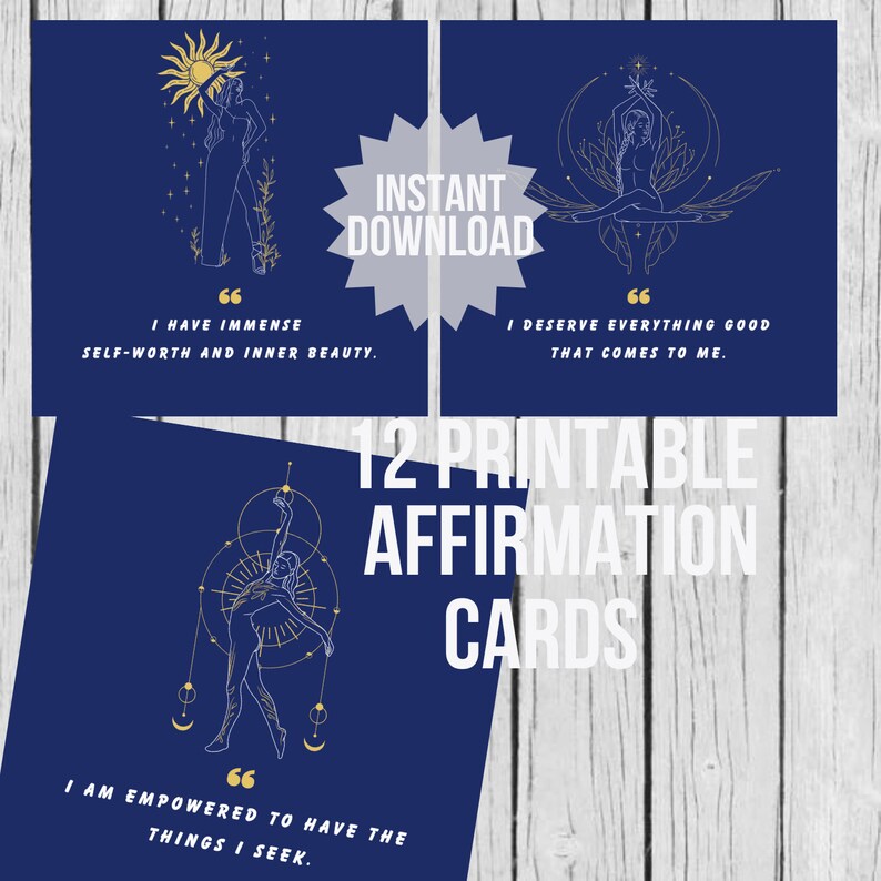 12 Adult Printable Affirmation Cards Dark Blue 3inch Square Etsy