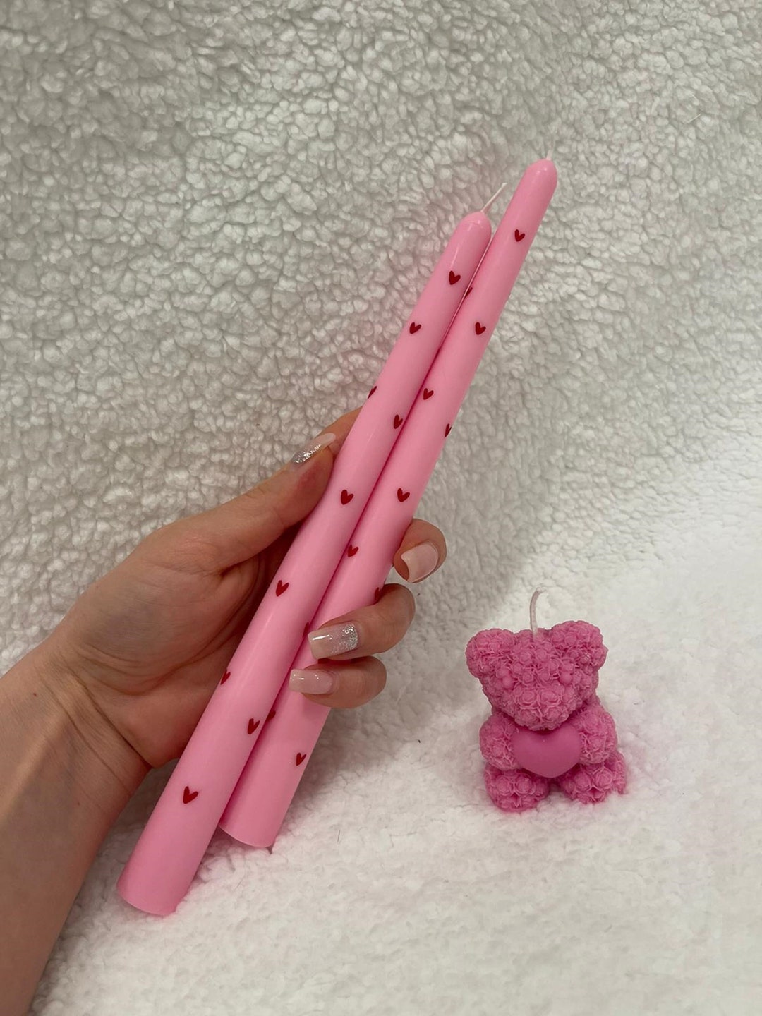 Set of 3, Hand Painted Heart Taper Candles, Red Heart Taper Candles ...