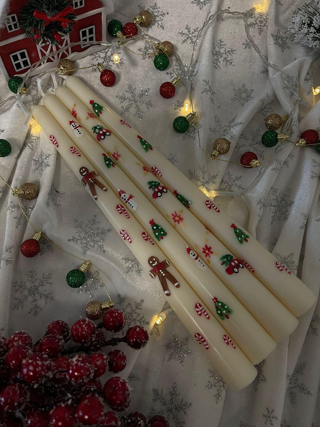 Set of 4 Christmas Taper Candles, Christmas Candle Sticks, Christmas ...
