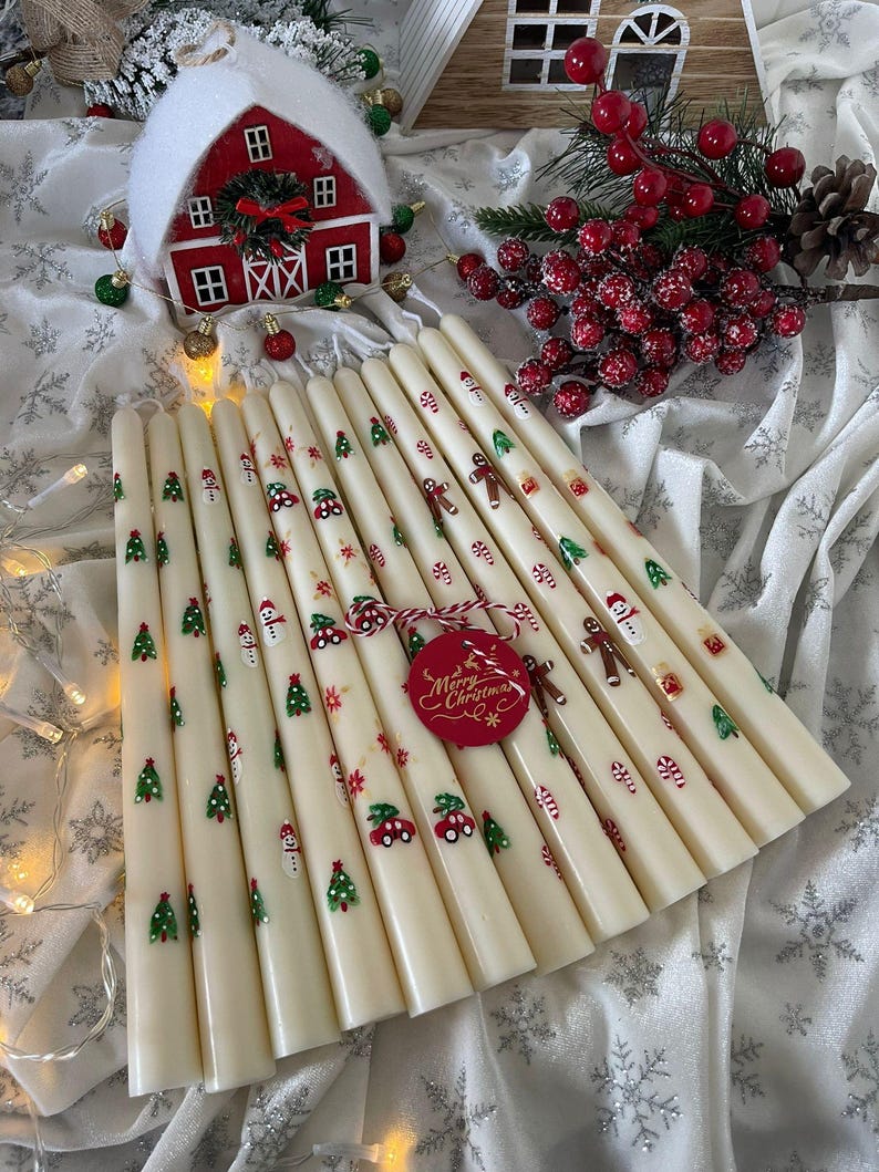 Handmade Christmas Taper Candles, Hand-painted Taper Candle - Etsy