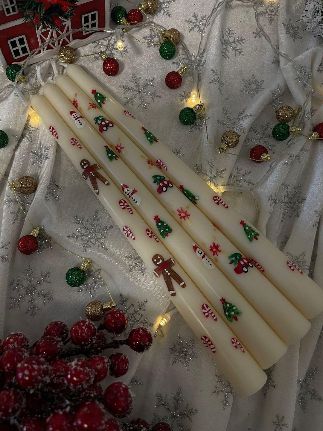 Set of Christmas Taper Candles, Taper Candle, Christmas Gift, Handmade ...