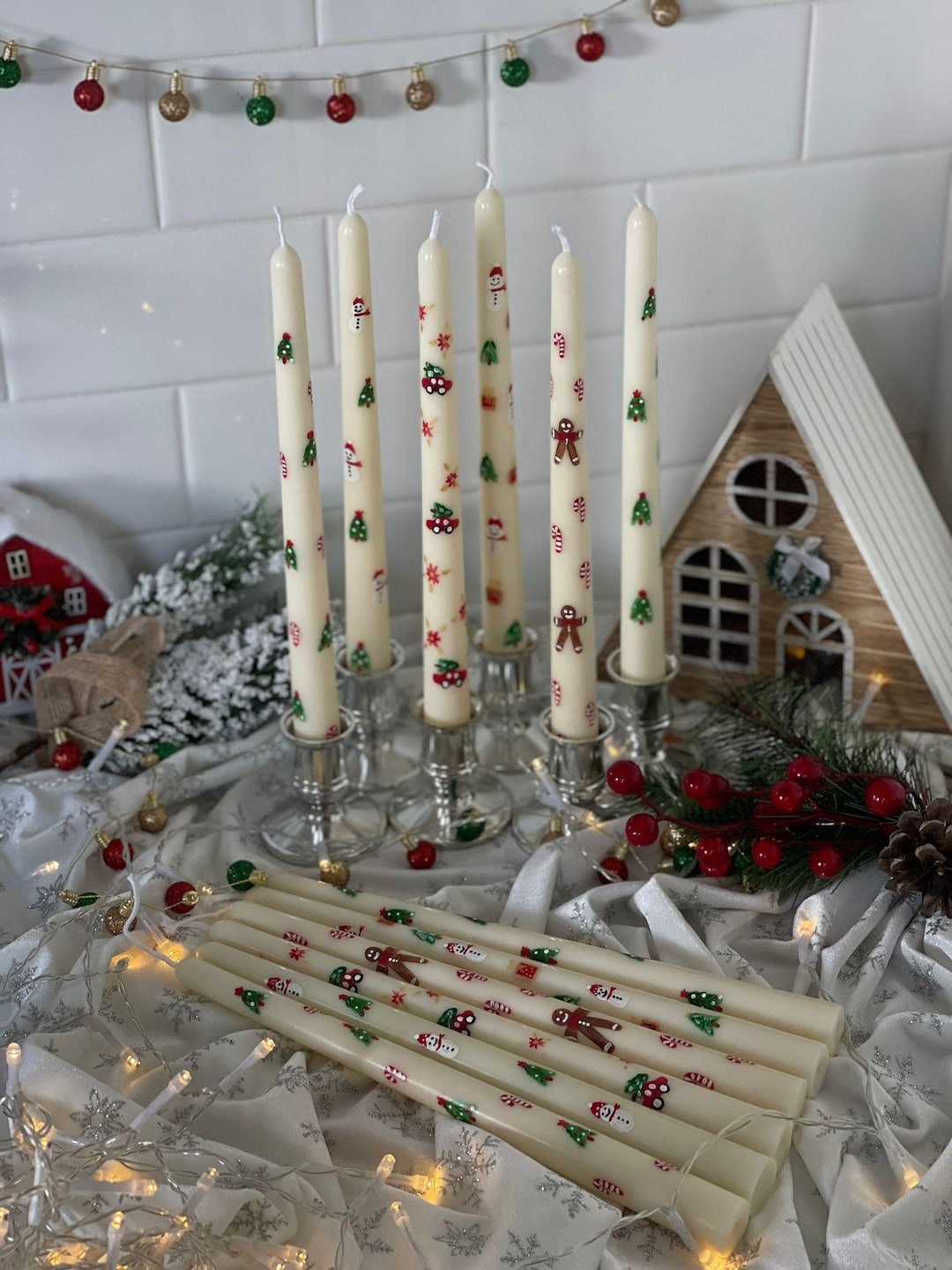 Handmade Christmas Taper Candles, Hand-painted Taper Candle - Etsy