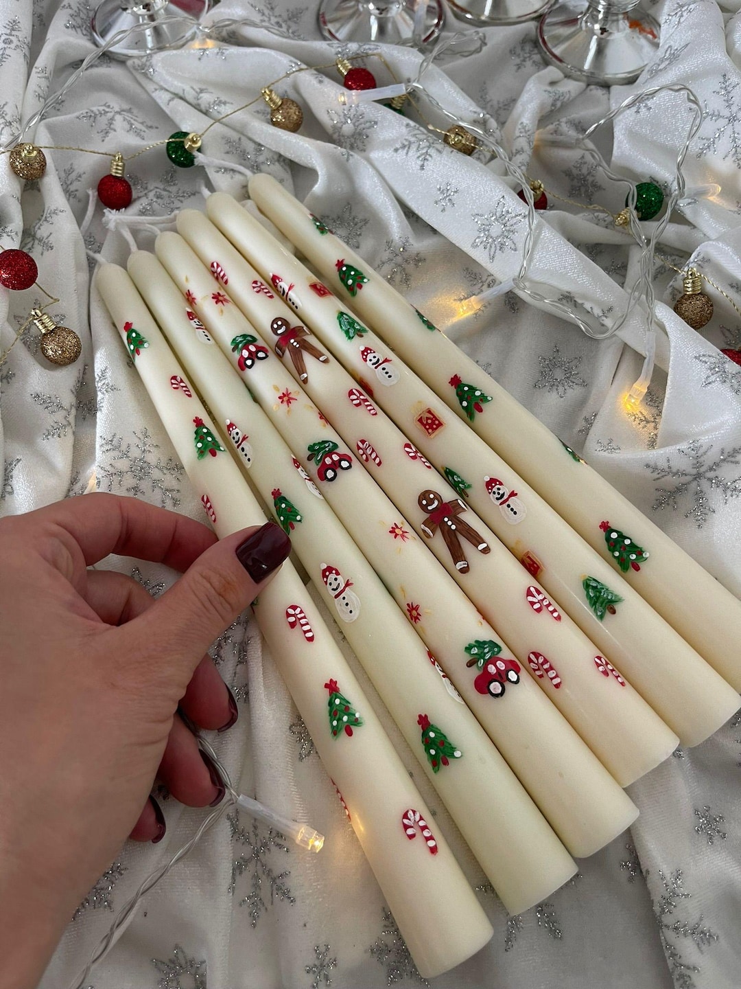 Handmade Set 4 Christmas Taper Candles & Taper Candles , Christmas Gift ...