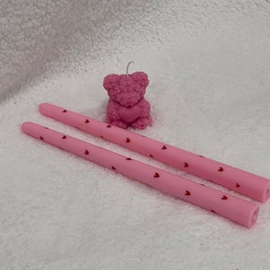 Set of 3, Hand Painted Heart Taper Candles, Red Heart Taper Candles ...