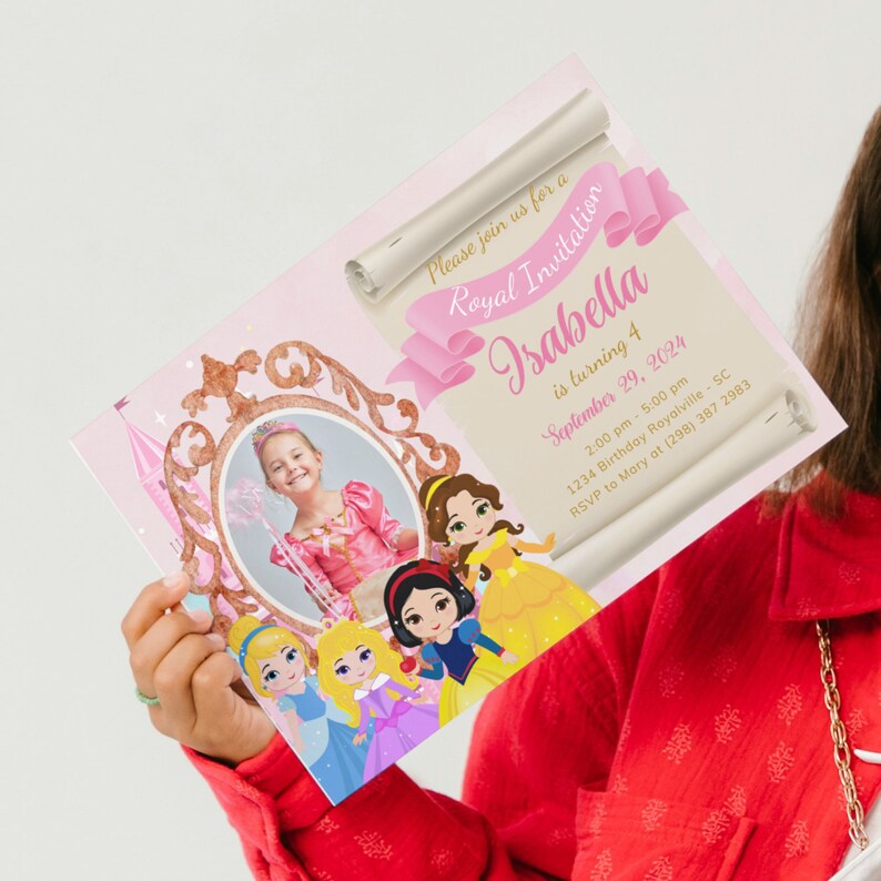 Editable Princess Birthday Invitation, Magical Cartoon Princess ...