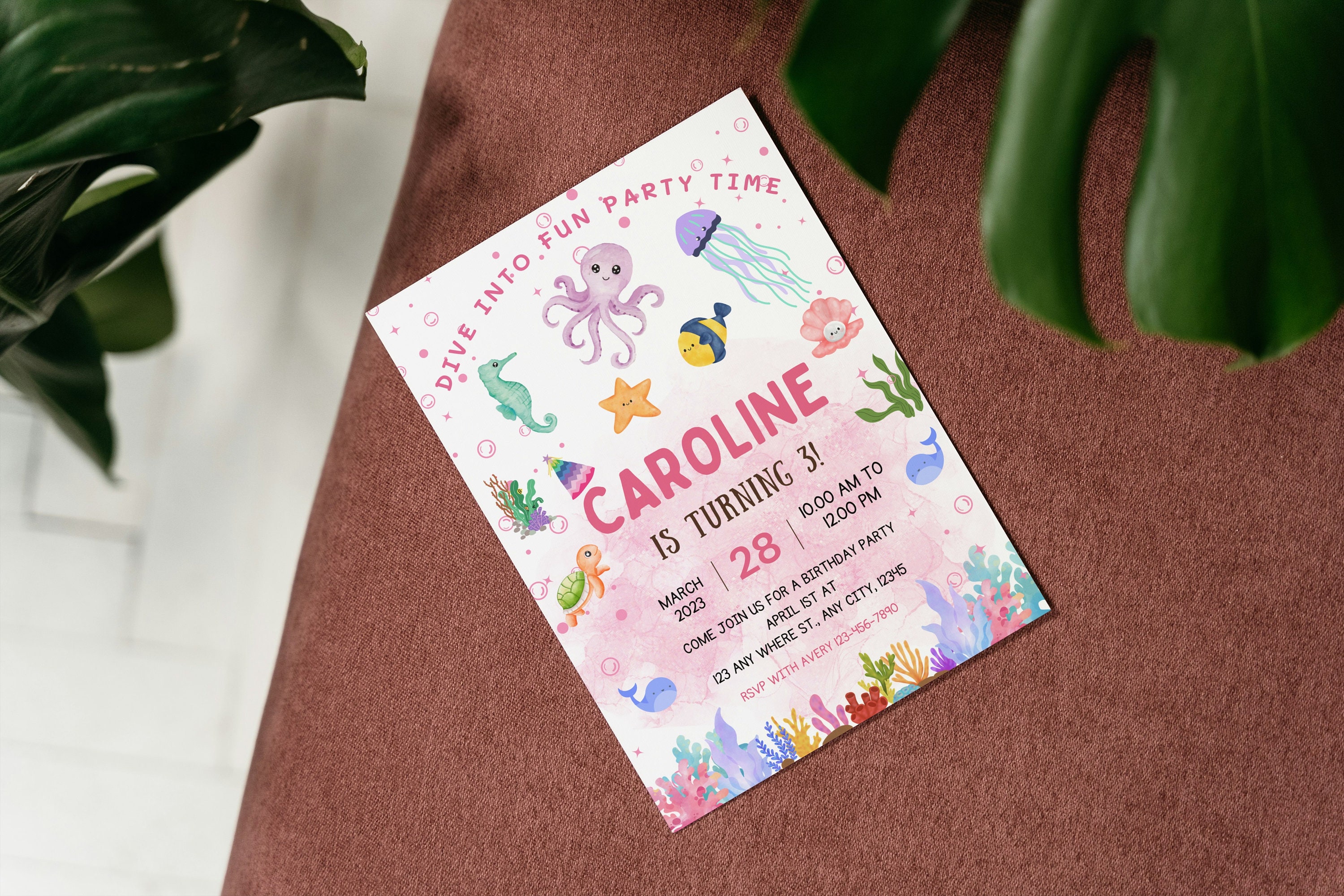 Editable Under Sea Birthday Invitation, Ocean Birthday Invitation ...