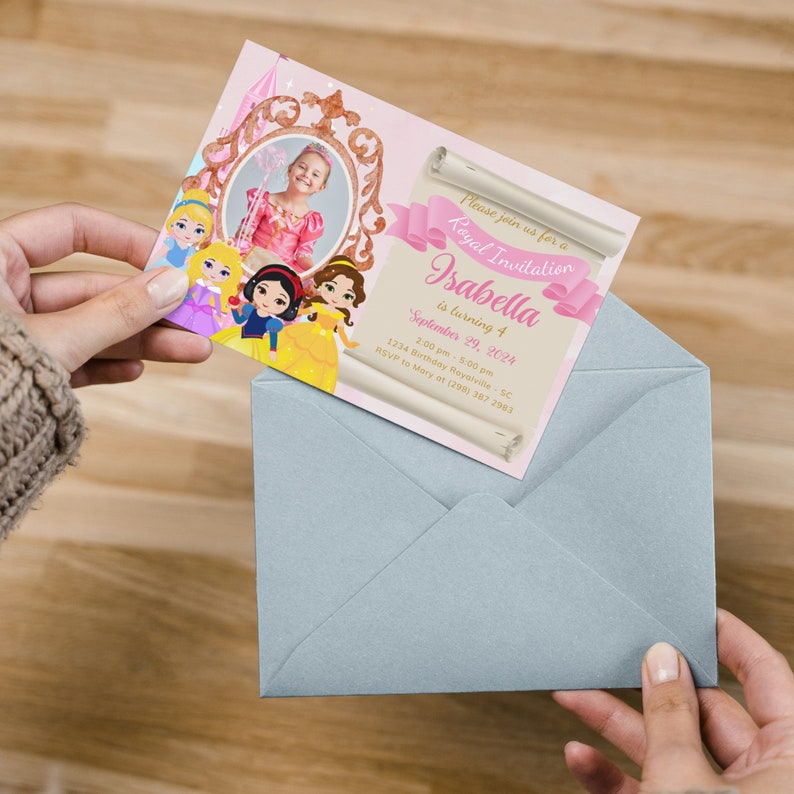 Editable Princess Birthday Invitation, Magical Cartoon Princess ...