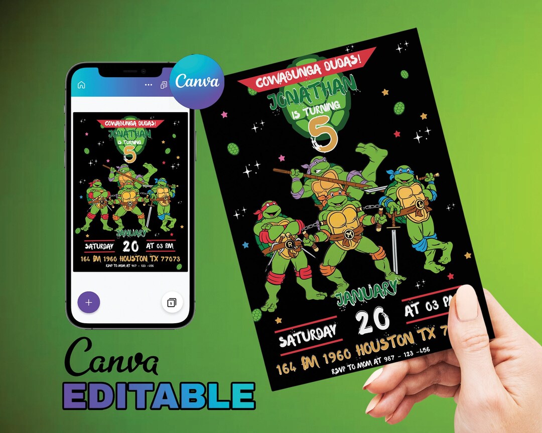 Editable Turtles Birthday Invitation Template, Teenage Mutant Ninja ...