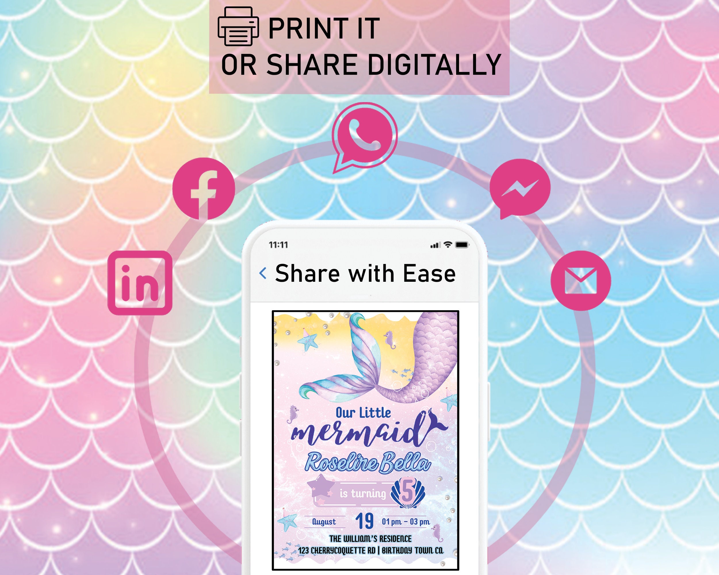 Mermaid Birthday Invitation Template, Canva Editable Under the Sea ...