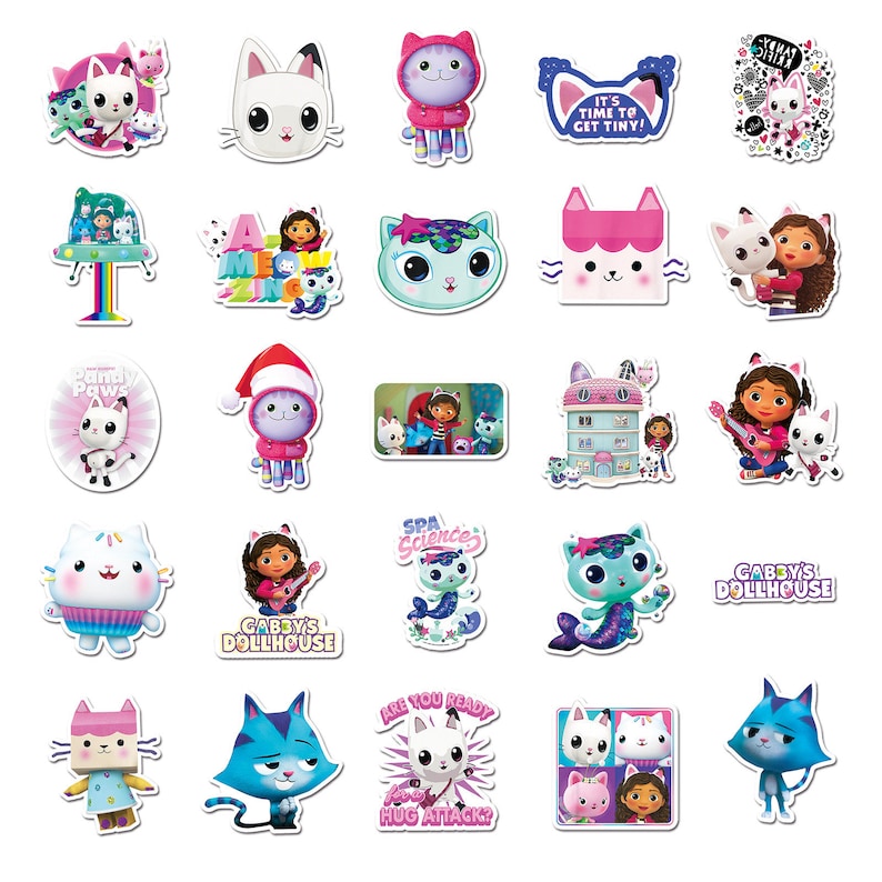 100pcs Gabby’s Dollhouse Stickers Funny Cartoon Cat Stickers for Kids ...
