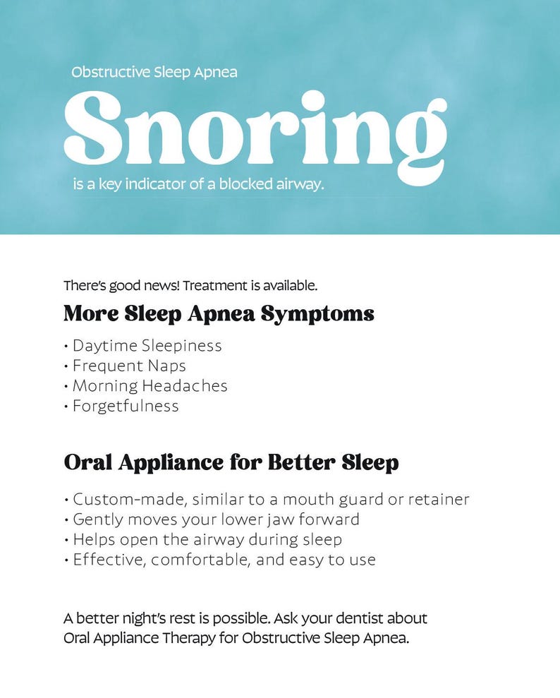 Snoring Poster for Dental Sleep Medicine Oral Appliance Therapy Poster ...