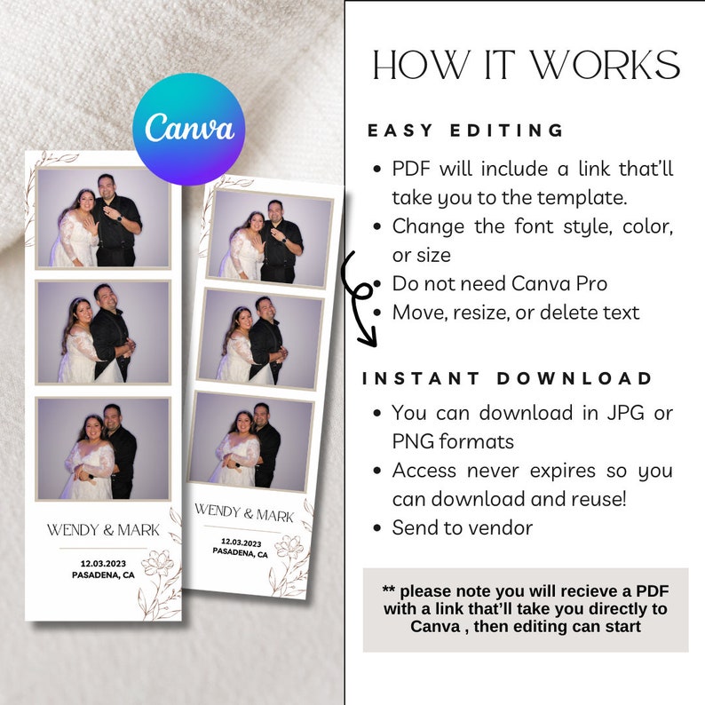 Photo Booth Strip Template, 2x6 Photo Strip Wedding Photobooth Template ...