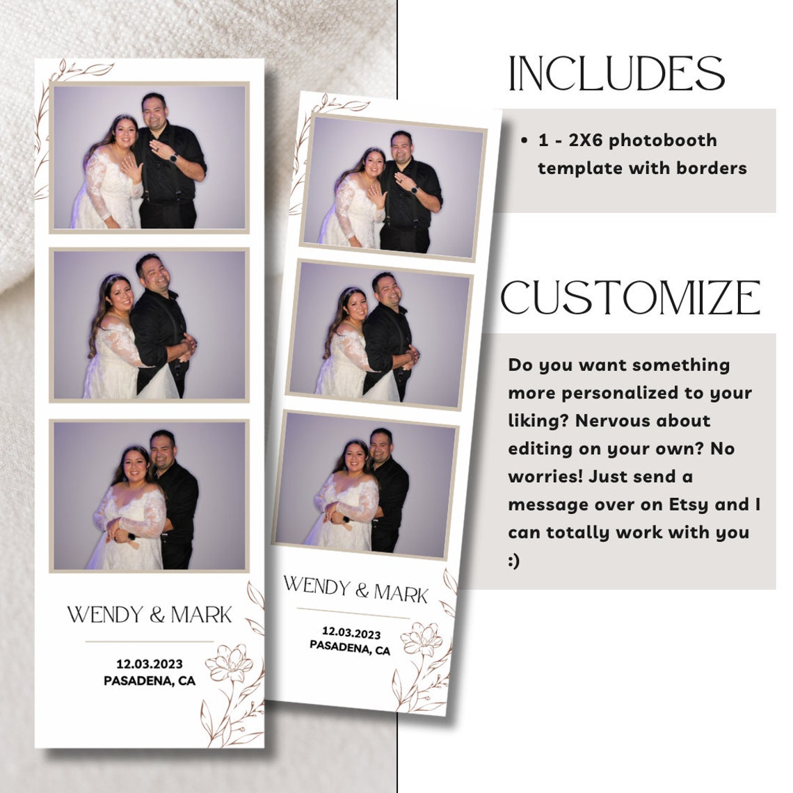 Photo Booth Strip Template, 2x6 Photo Strip Wedding Photobooth Template ...