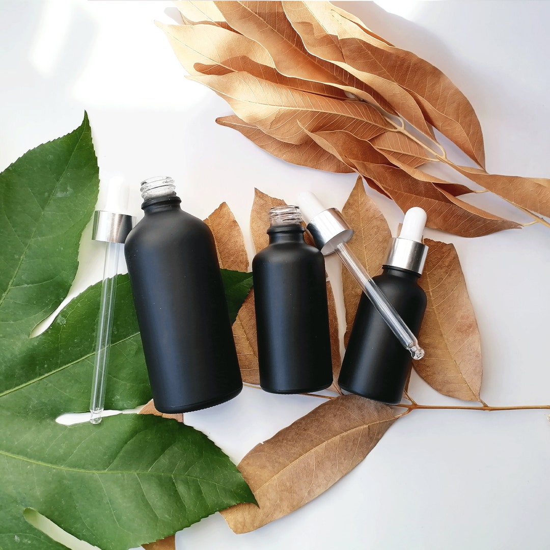 Black Glass Dropper Bottle, Tincture Bottle, Refillable, Perfume Liquid ...