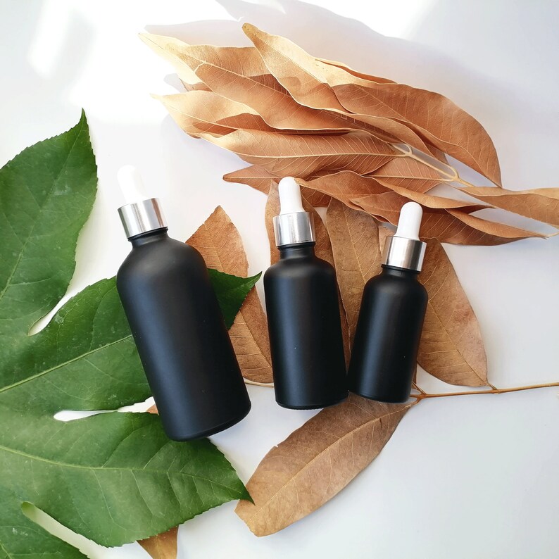 Black Glass Dropper Bottle, Tincture Bottle, Refillable, Perfume Liquid ...