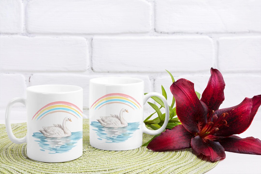 Watercolor Swan Mug, Rainbow Watercolor, Custom Mug, Gift Idea, Popular ...