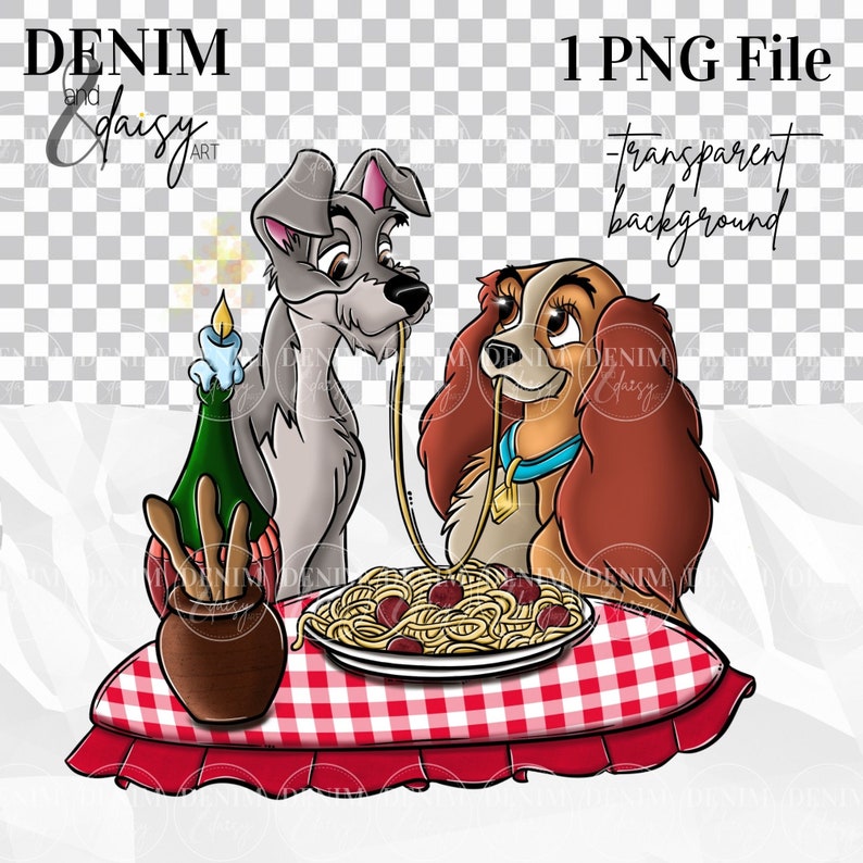Lady and the Tramp Eating Spaghetti Png, Sublimation Design, Digital ...