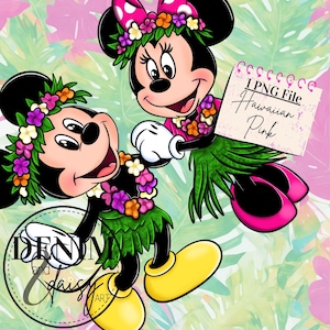 Pink Hawaiian Mickey and Minnie Png, Sublimation Design, Digital ...