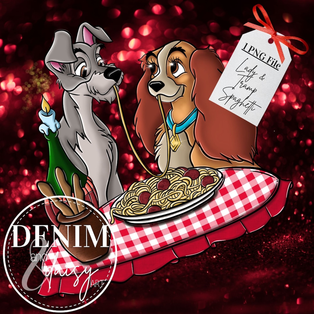 Lady and the Tramp Eating Spaghetti Png, Sublimation Design, Digital ...
