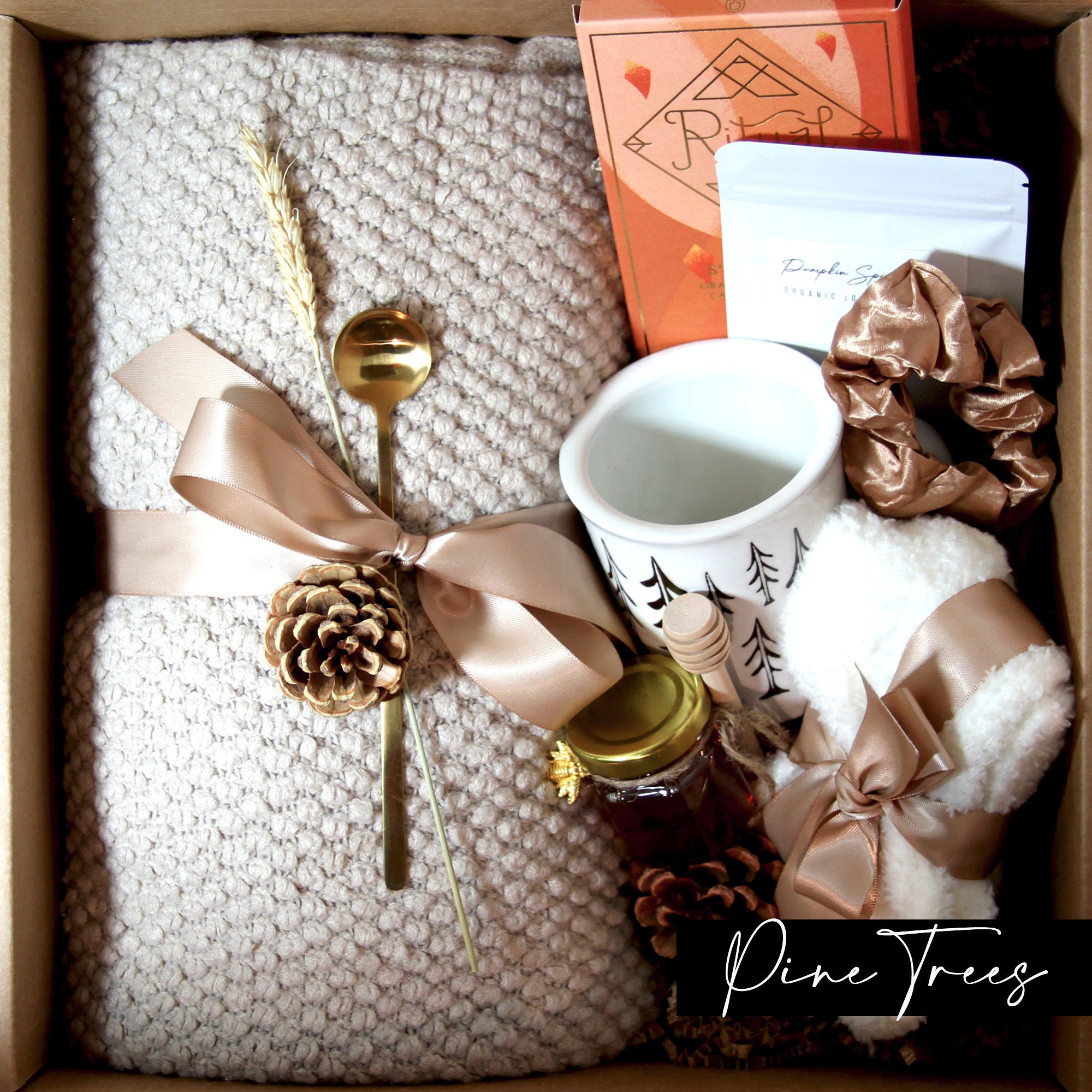 Gift Box With Mug, Tea, Tea Infuser, Golden Spoon, Warm Blanket, Socks ...