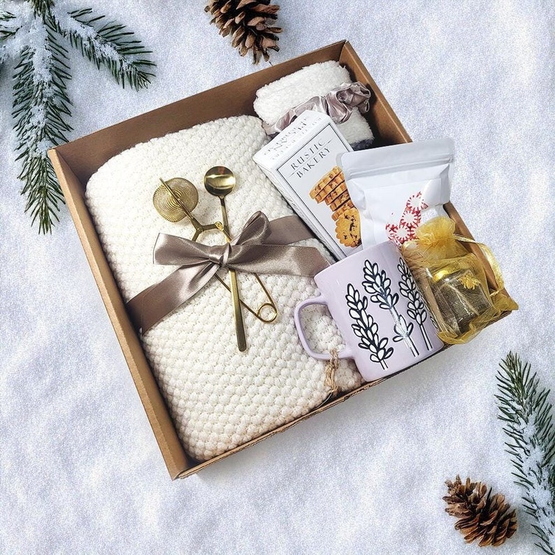 Gift Box With Mug, Tea, Tea Infuser, Golden Spoon, Warm Blanket, Socks ...