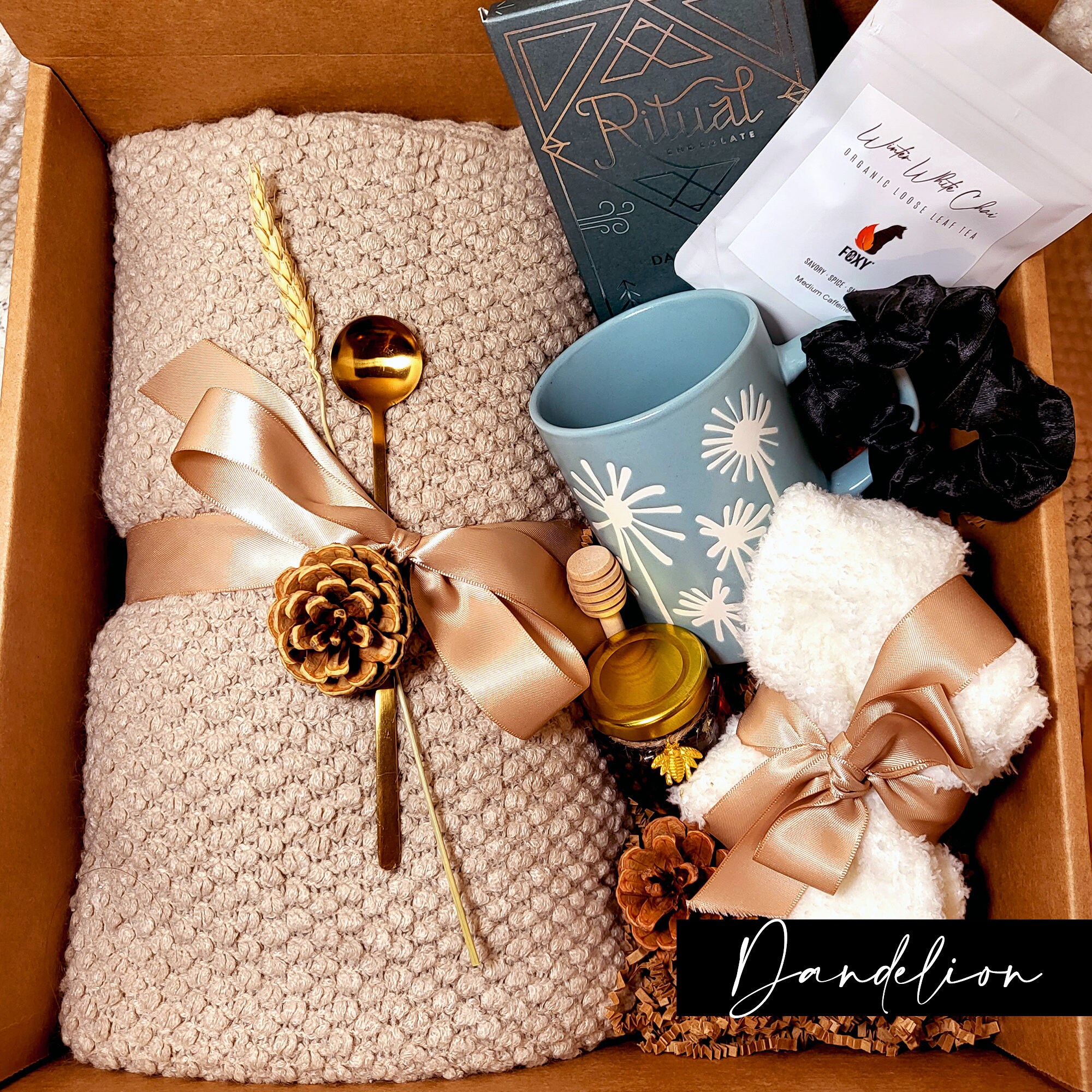 Gift Box With Mug, Tea, Tea Infuser, Golden Spoon, Warm Blanket, Socks ...