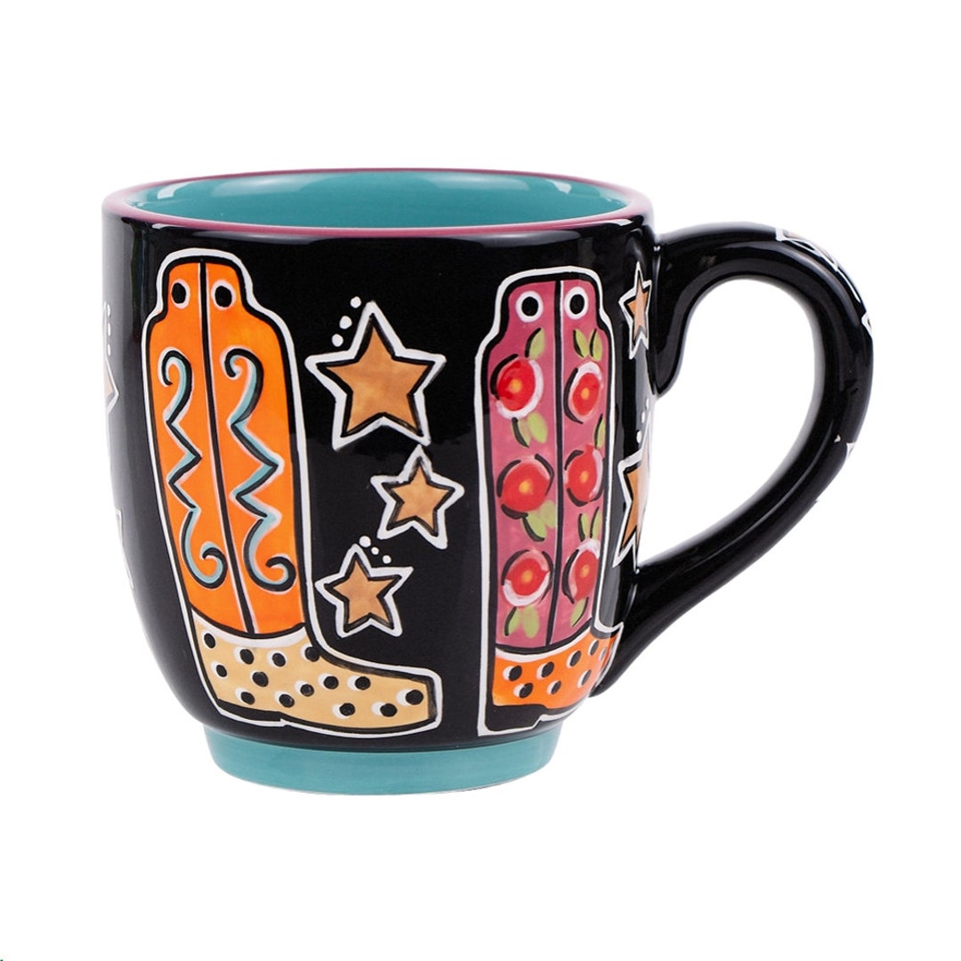 Cowgirl Boots Hand Painted Mug Ceramic Cup Coffee Mug Tea Cup Country ...