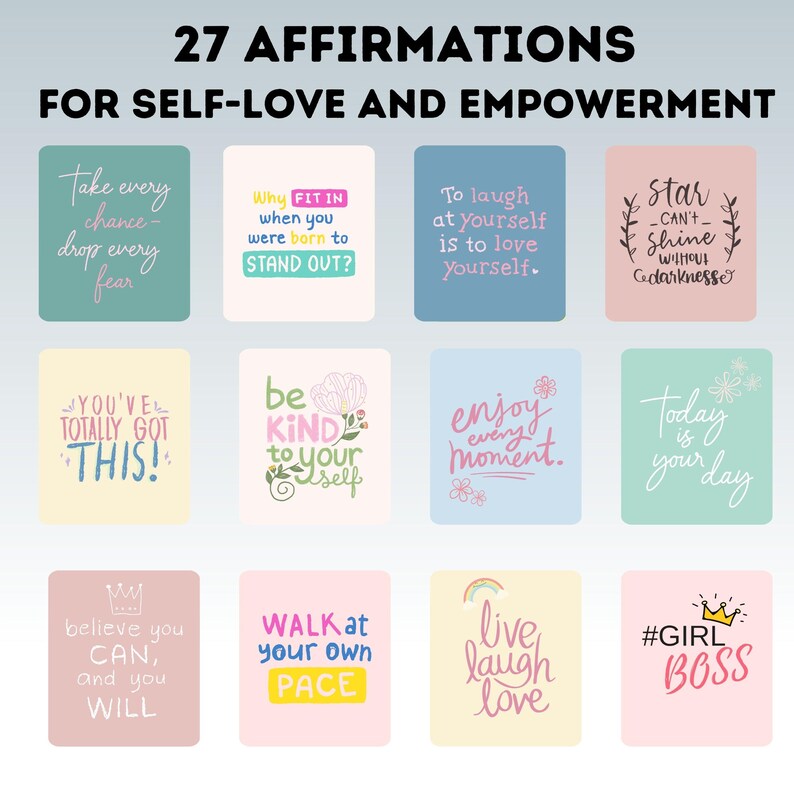 27 Printable Affirmation Self Love Cards - Inspirational Quotes Mental ...
