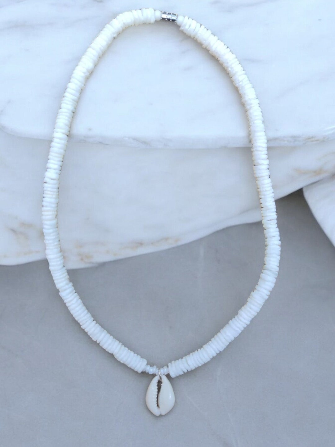White Clam Puka Heishi Shell Surfer Necklace for Men Women Teens Custom ...
