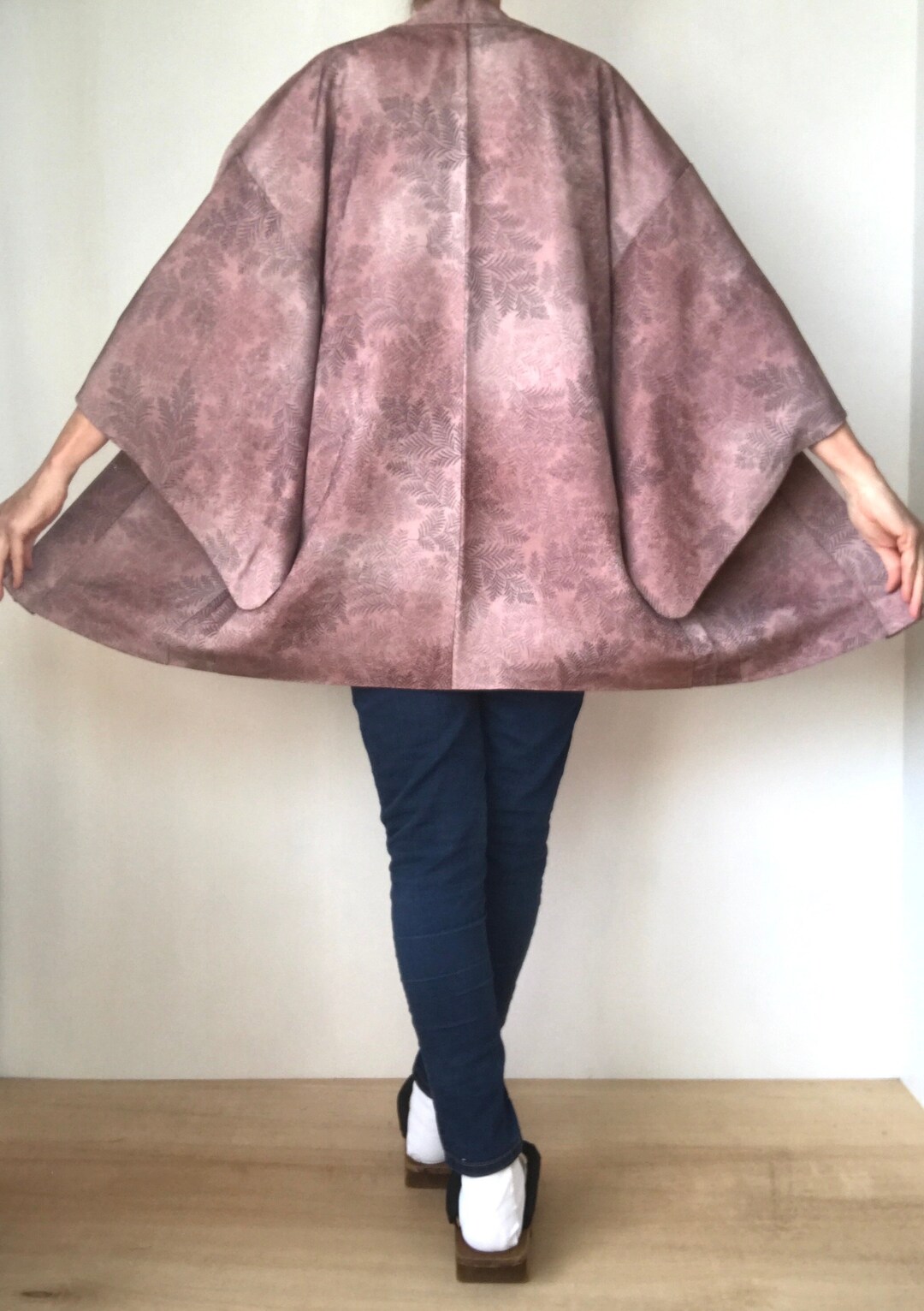 Stunning Haori Kimono Robe Pale Lilac Ferns Womans Vintage Japanese ...