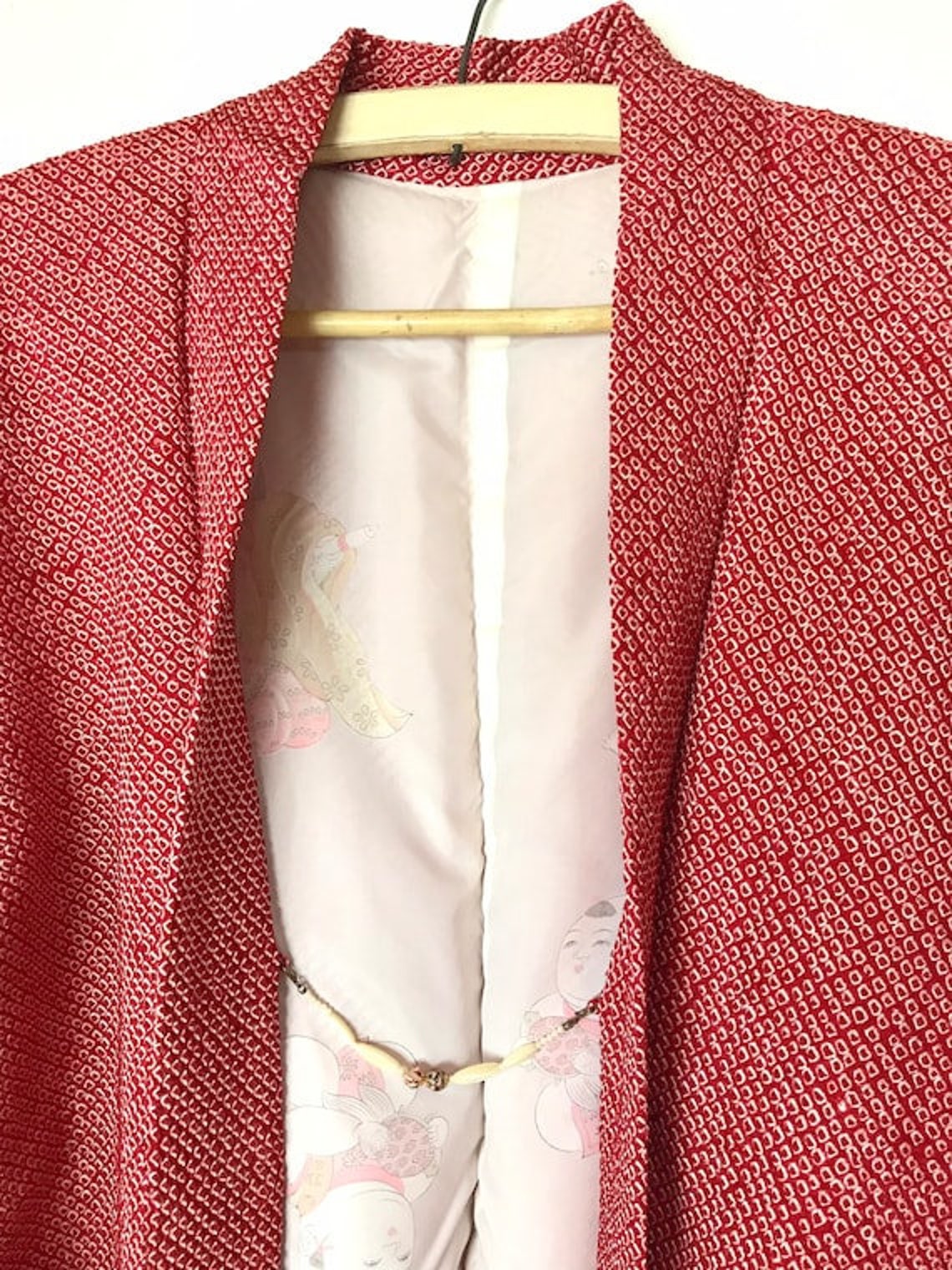 Silk Haori Kimono Jacket Red Shibori Excellent Vintage Womans Japanese ...