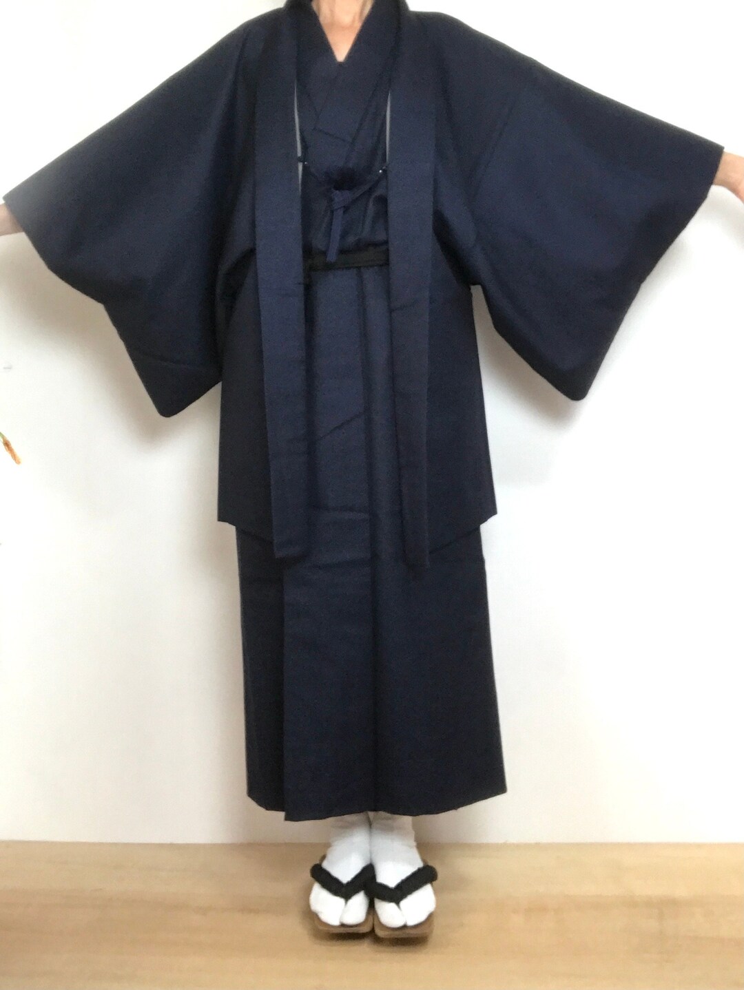Men’s Japanese Kimono Set | Navy Blue Wool Blend | Vintage Kimono ...