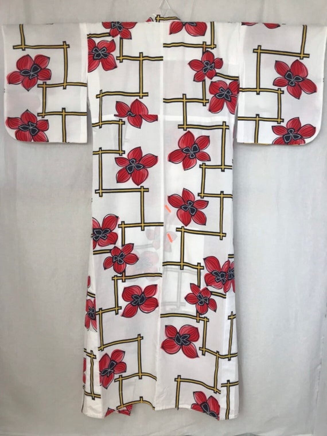 White Yukata Kimono Robe Woman's Japanese Floral Dress Long Cotton ...