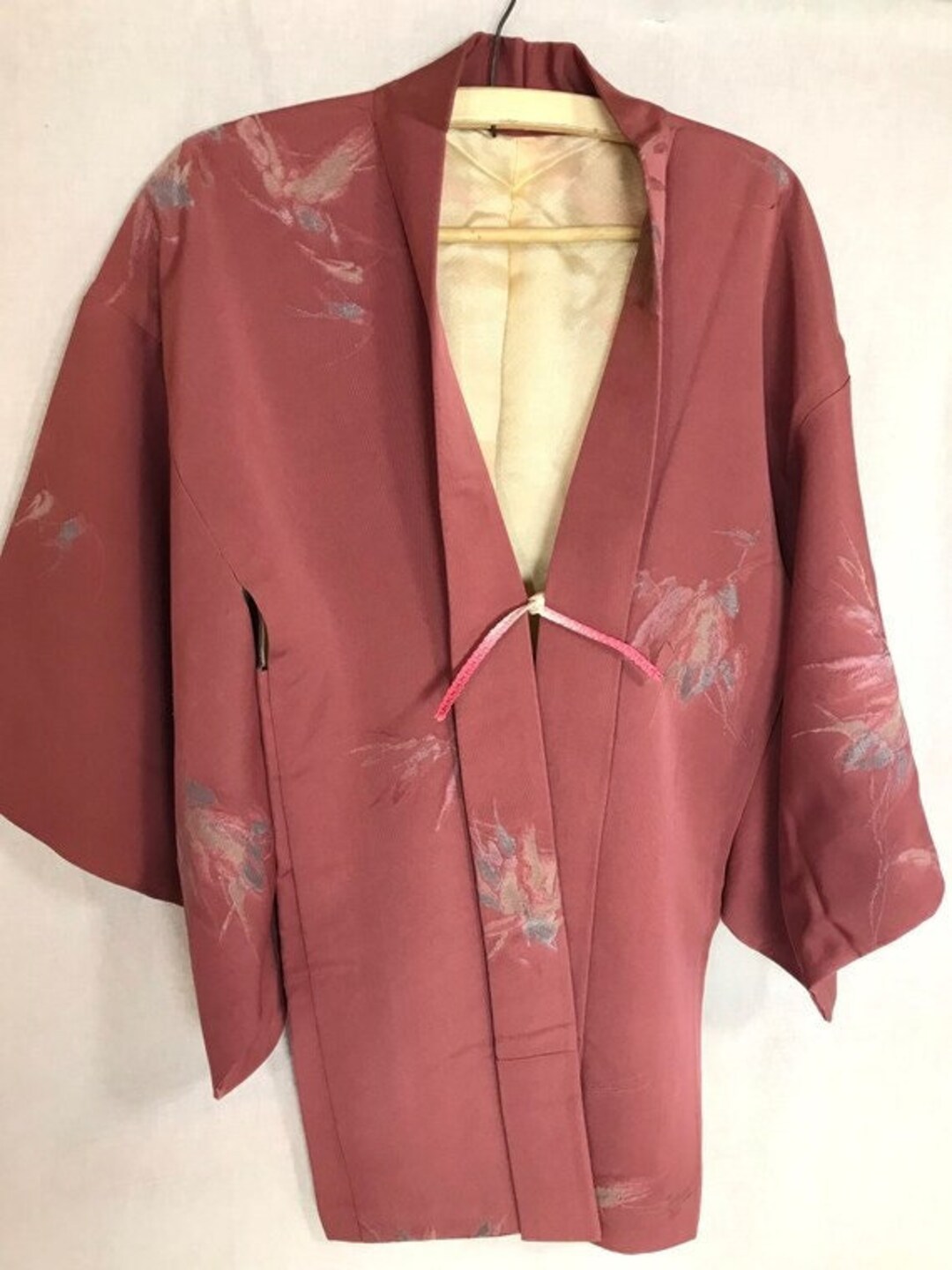 Elegant Haori Kimono Robe Dusty Rose Womans Vintage Japanese Cardigan ...