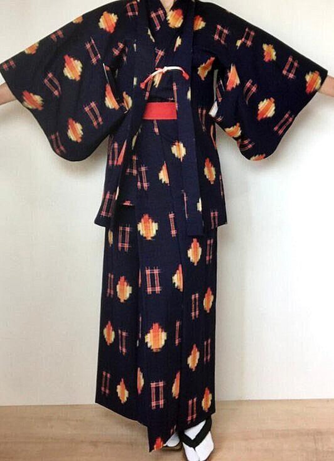 Woman's Kimono Set | Wool | Vintage Kimono & Haori | Japanese Ikat Robe ...
