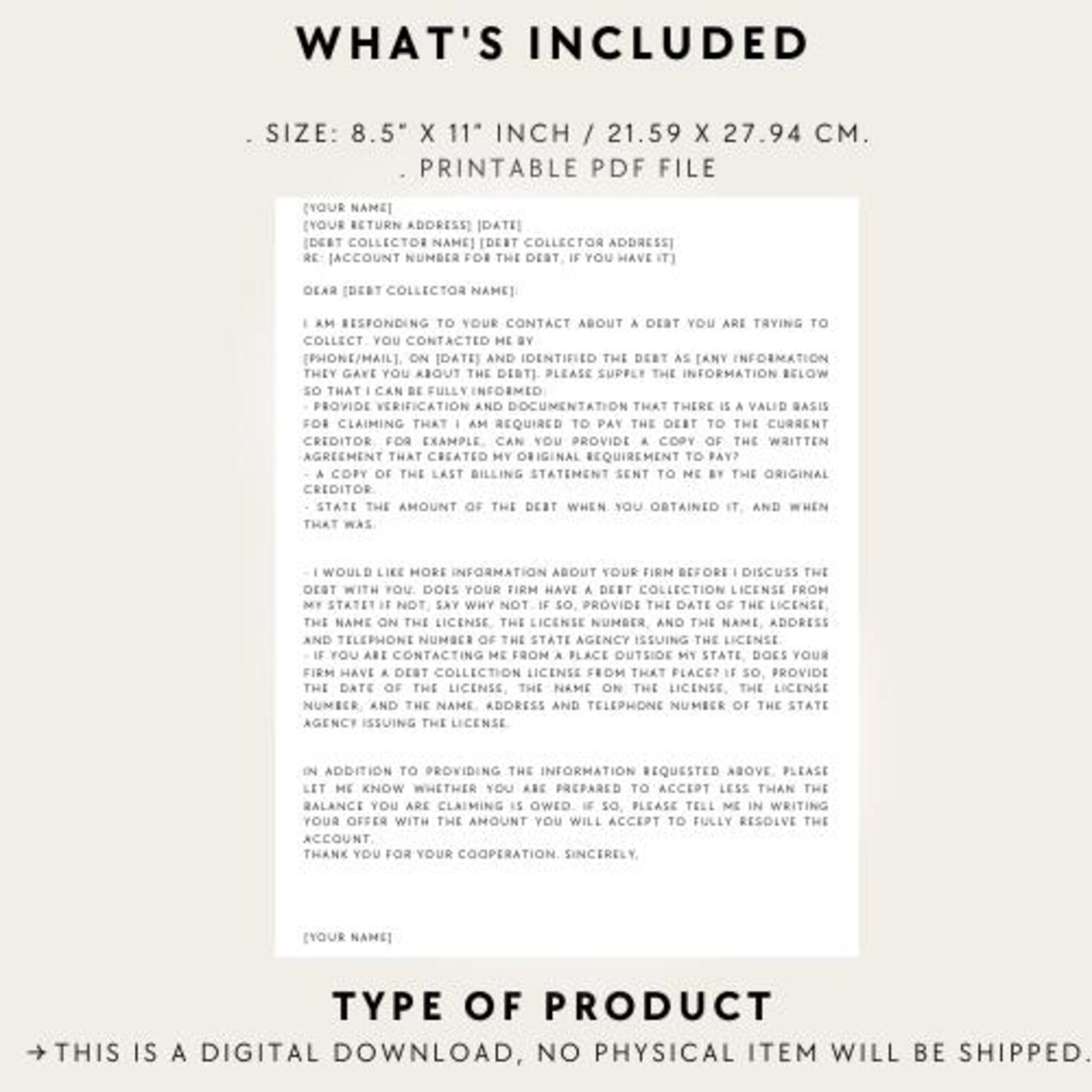 Debt Collection Dispute Letter Template (printable PDF) - Etsy