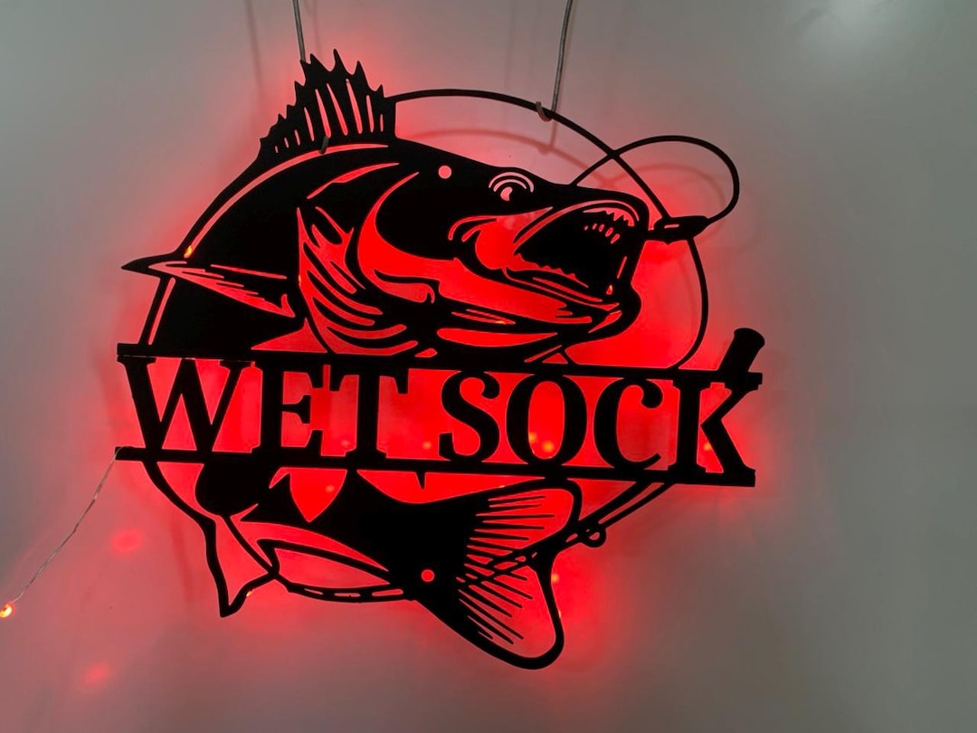 Custom Walleye Fish Metal Wall Art With LED Lights, Walleye Fishing ...