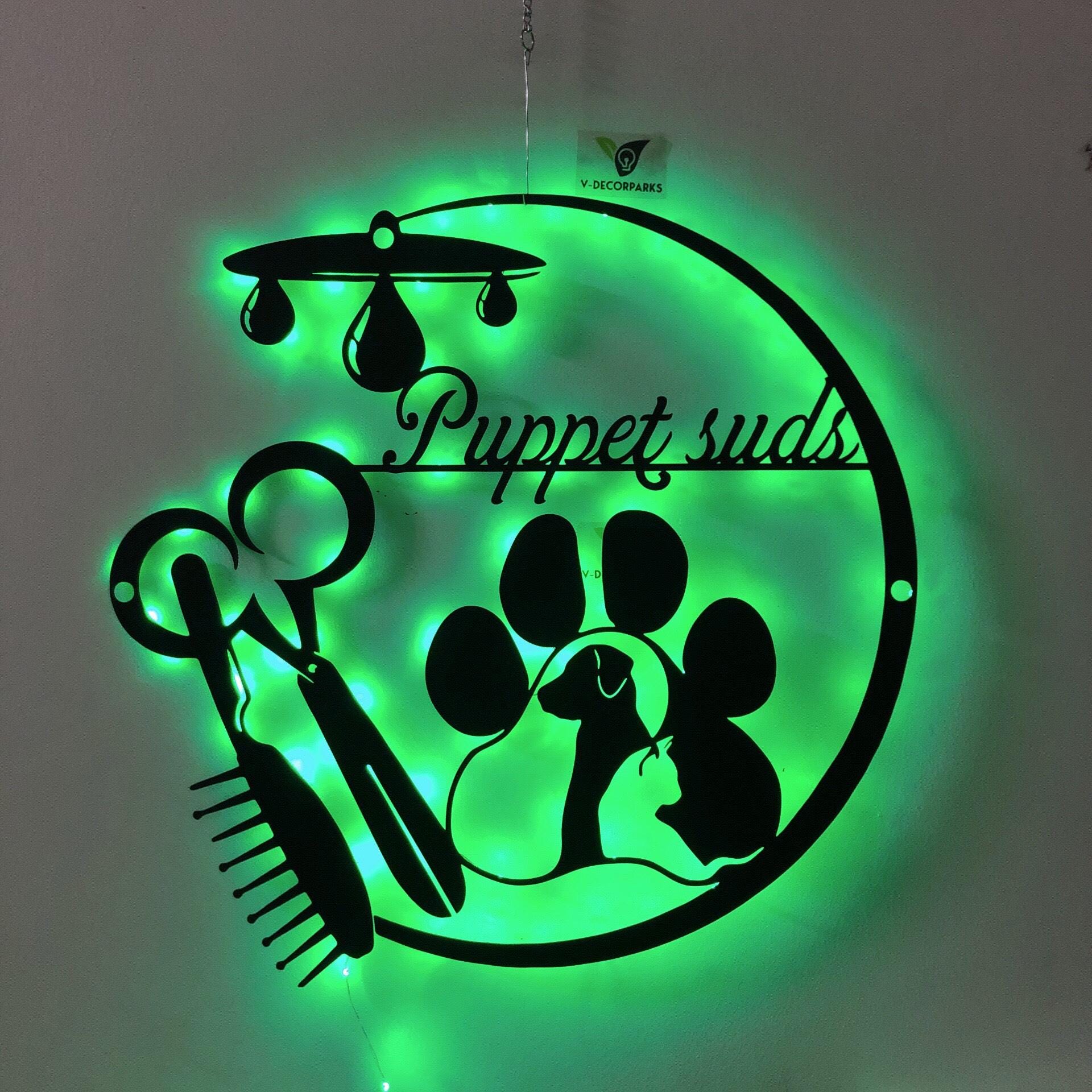 Custom Dog Grooming Hair Salon Metal Sign With LED Lights, Pet Grooming ...
