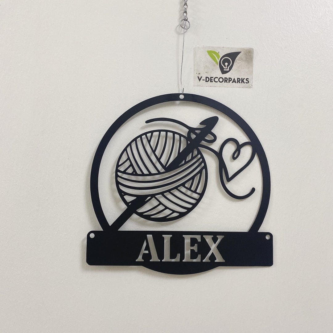 Custom Crochet Metal Wall Art, Crochet Monogram Metal Sign, Crochet ...