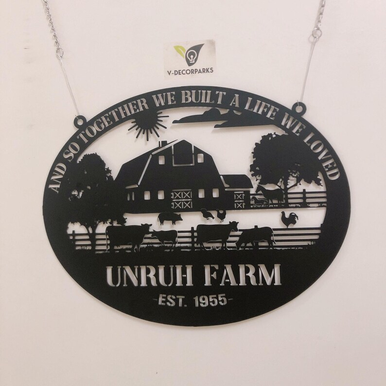Personalized Farm Scene Sign With Cows and Chickens, Cattle Farm Sign ...